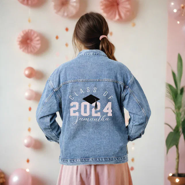 Varsity Style Graduate Class of 2024 Custom Name Denim Jacket | Zazzle