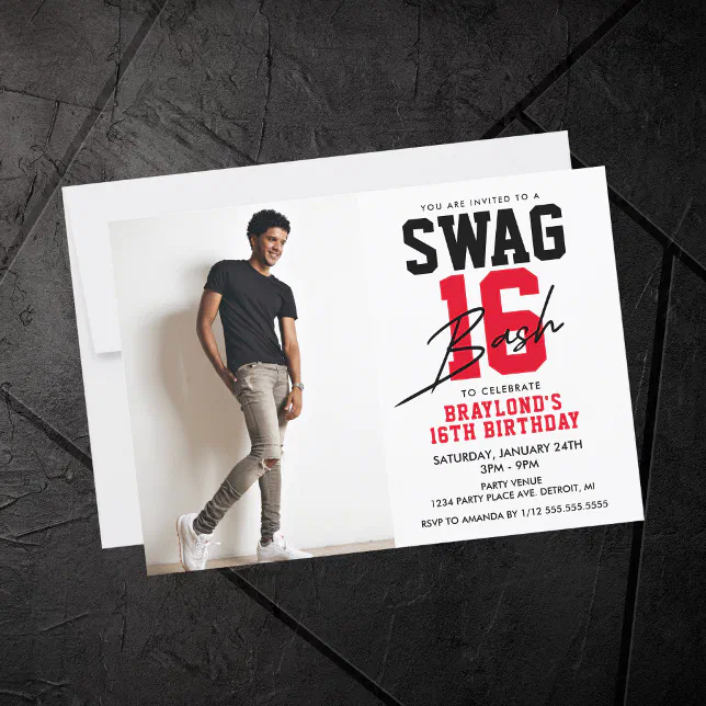 Varsity Style Swag 16 Birthday Invitation | Zazzle