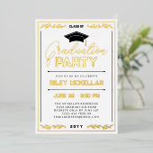 Varsity Typography White Gold Graduation Party Foil Invitation | Zazzle