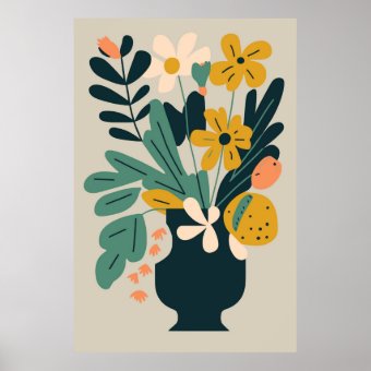 Vase Abstract Modern Botanical Flower Poster | Zazzle