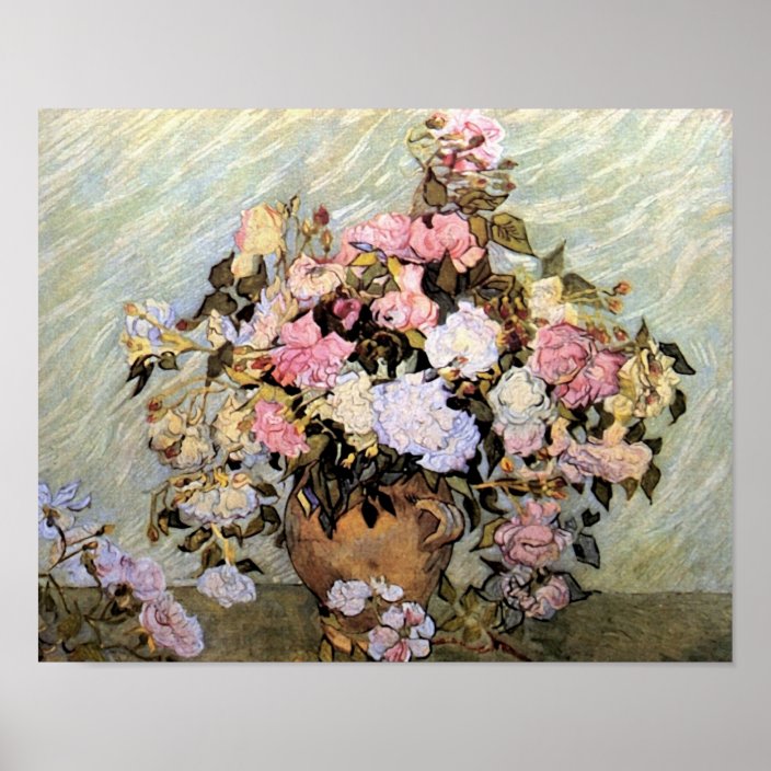 Vase with Pink Roses Van Gogh Fine Art Poster | Zazzle.com