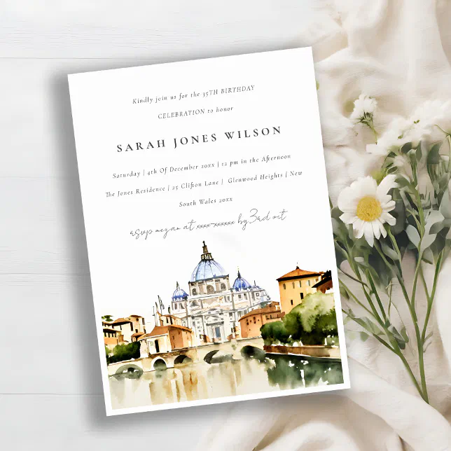 Vatican Dome Rome Italy Landscape Birthday Party Invitation | Zazzle