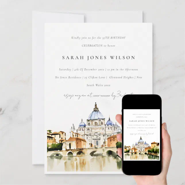 Vatican Dome Rome Italy Landscape Birthday Party Invitation | Zazzle