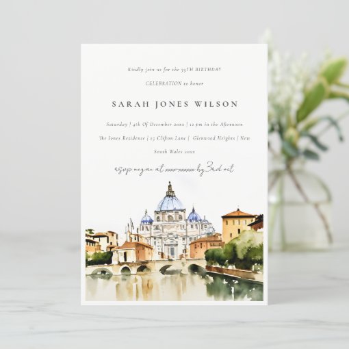 Vatican Dome Rome Italy Landscape Birthday Party Invitation | Zazzle