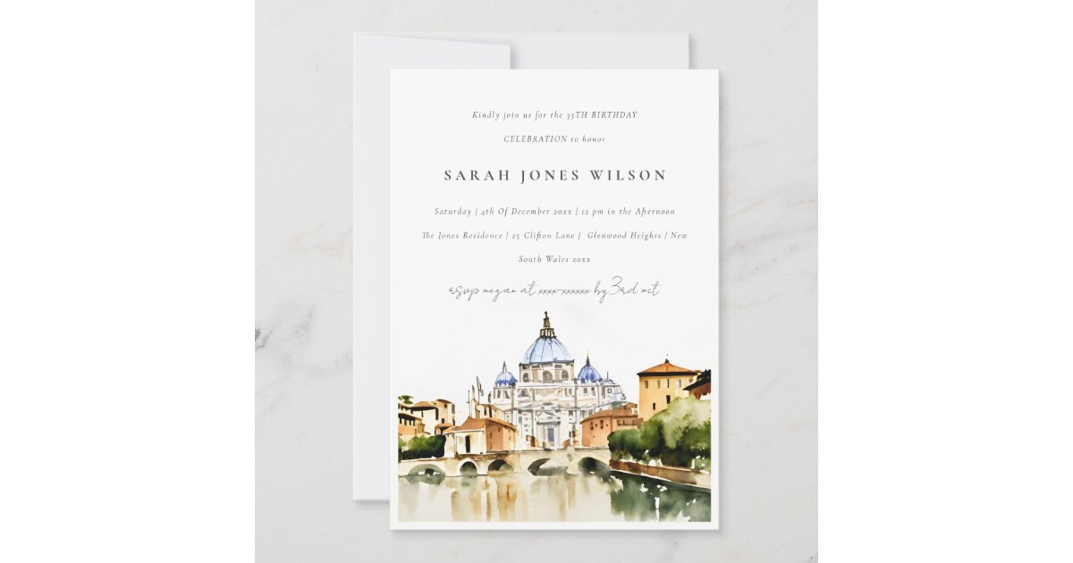 Vatican Dome Rome Italy Landscape Birthday Party Invitation | Zazzle