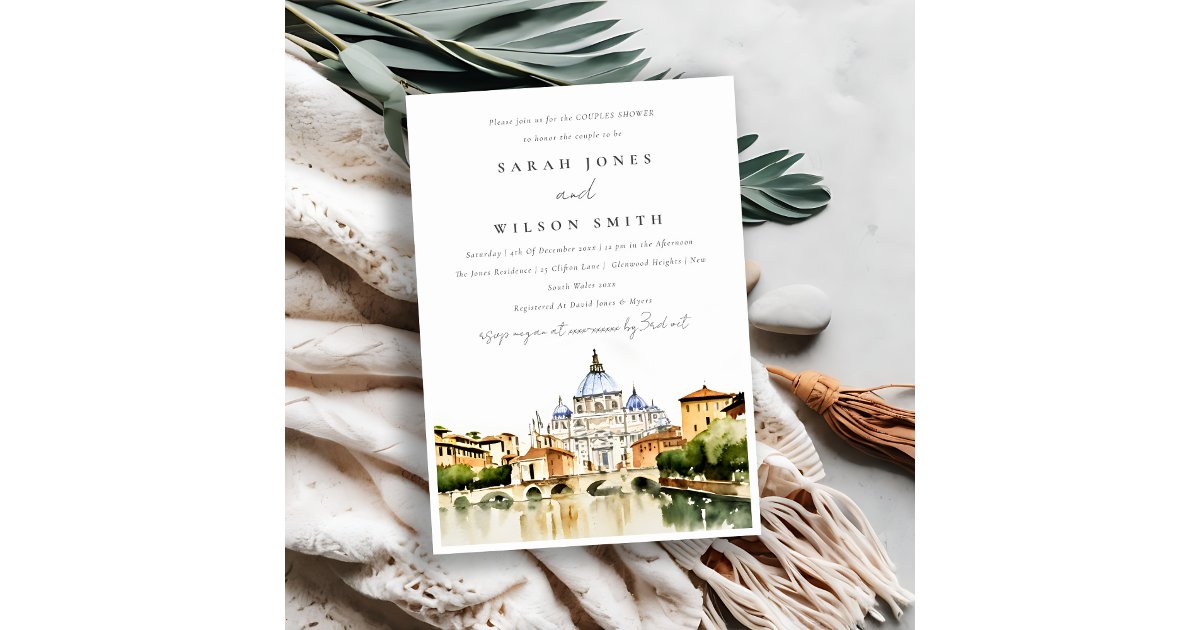 Vatican Dome Rome Italy Landscape Couples Shower Invitation | Zazzle
