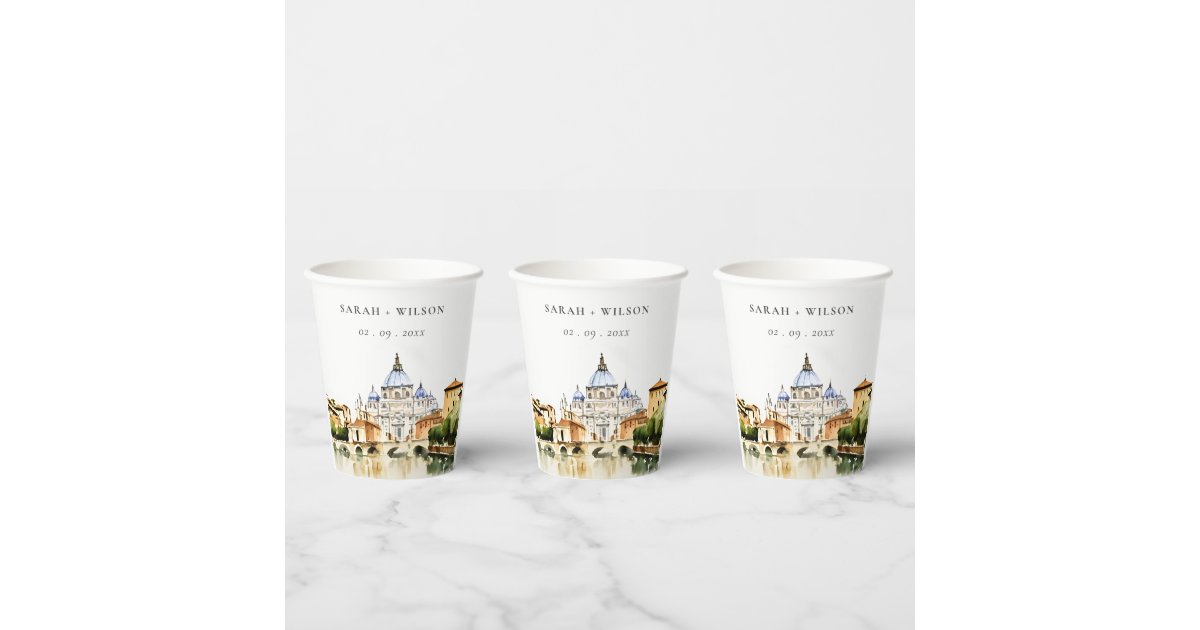 Vatican Rome Italy Watercolor Landscape Wedding Paper Cups | Zazzle