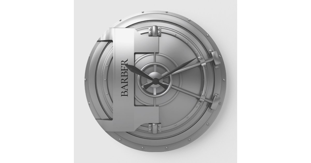 vault door silver large clock | Zazzle