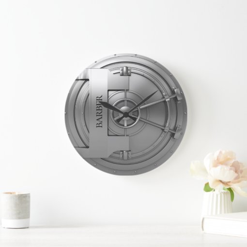 vault door silver large clock | Zazzle