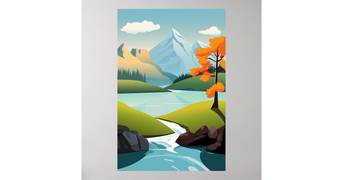 Vector Lake View Mountain Background Poster | Zazzle