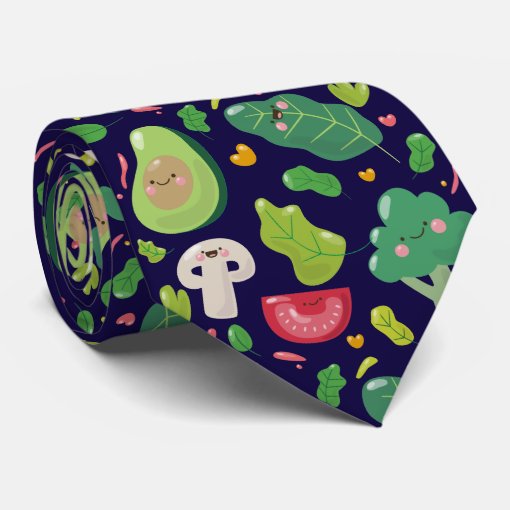 Vegan cute cartoon vegetable characters pattern neck tie | Zazzle