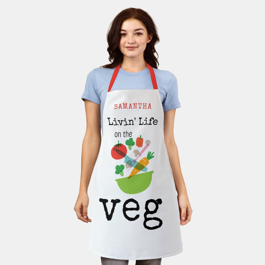 Vegan Quote Living Life on the Veg Name White Apron | Zazzle