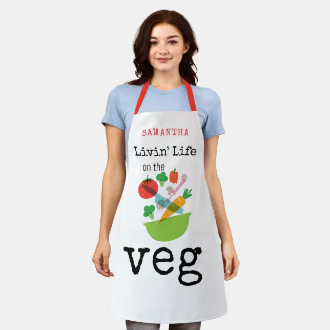 Vegan Quote Living Life on the Veg Name White Apron | Zazzle