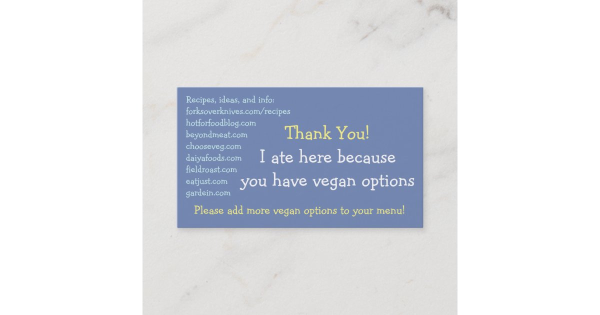 Vegan Restaurant Cards | Zazzle