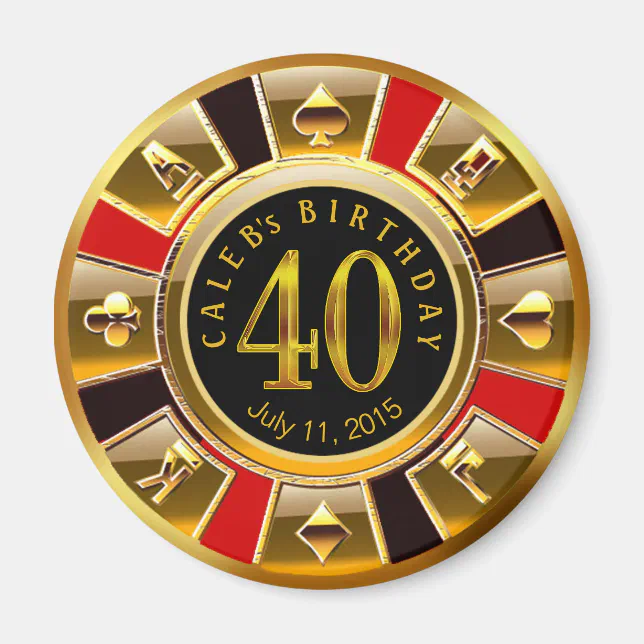 Vegas Casino Chip 40th Birthday | red gold black Magnet | Zazzle