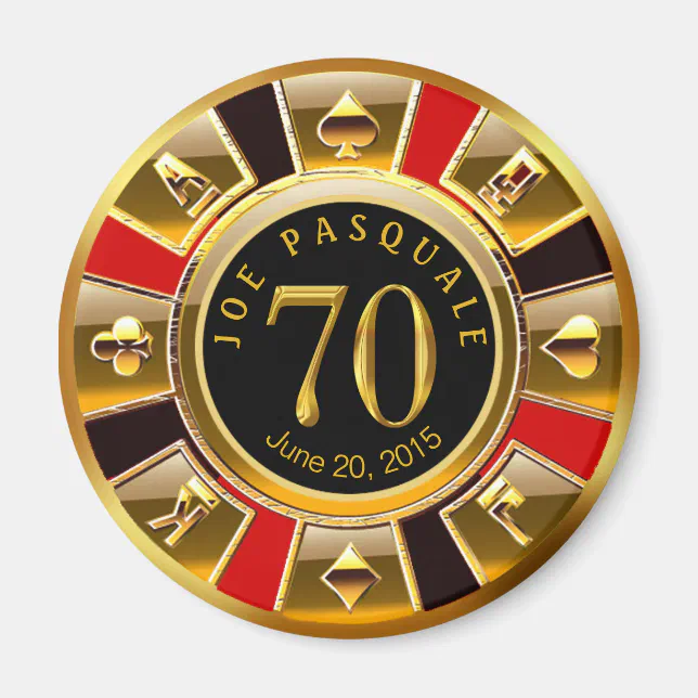 Vegas Casino Chip 70th Birthday | red gold black Magnet | Zazzle
