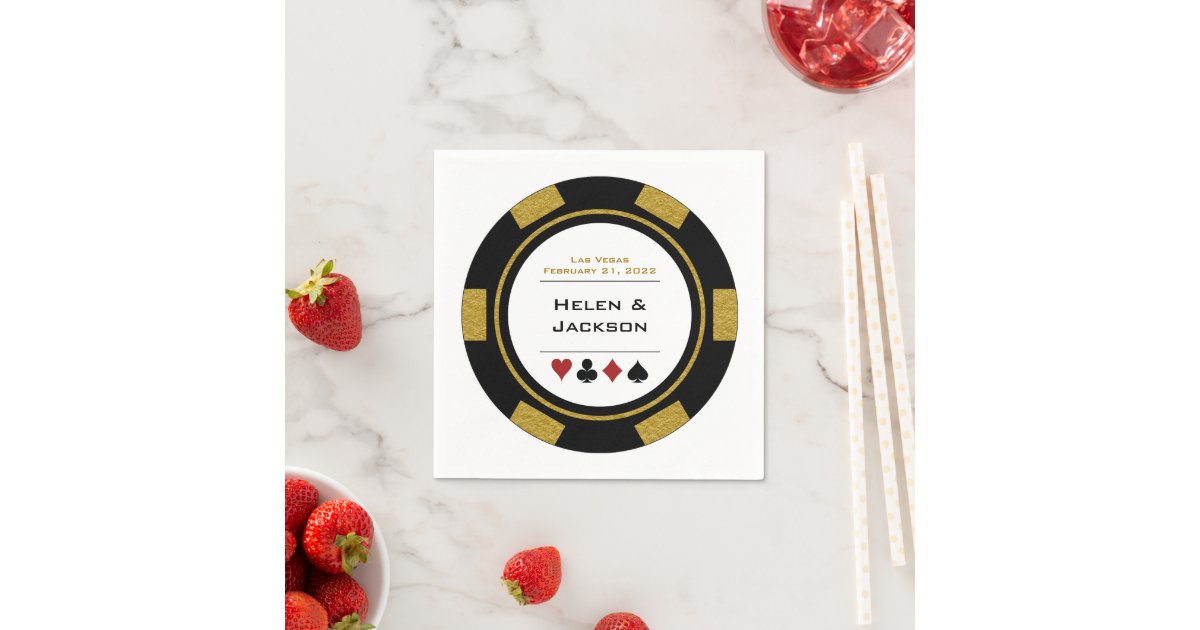 Vegas Wedding Black Gold White Casino Poker Chip Napkins | Zazzle