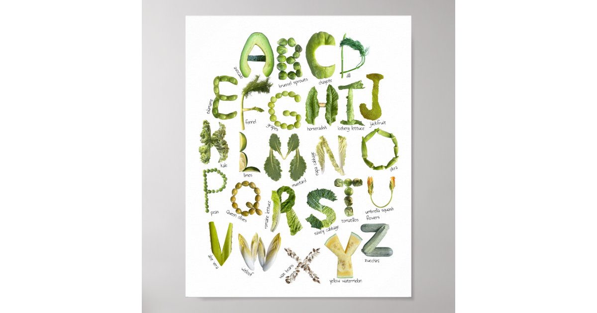 Vegetable Alphabet - Eat your Greens Kids Veggie Poster | Zazzle