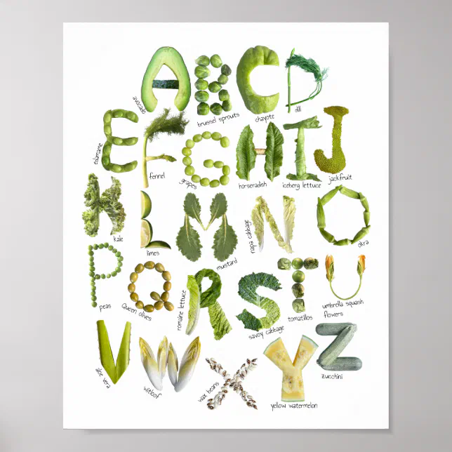 Vegetable Alphabet - Eat your Greens Kids Veggie Poster | Zazzle