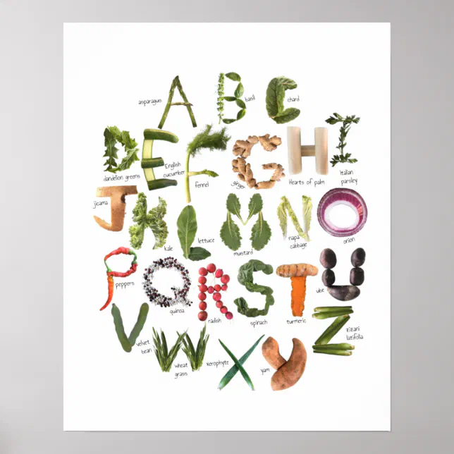 Vegetable Alphabet for Veggie nursery - Food ABC Poster | Zazzle