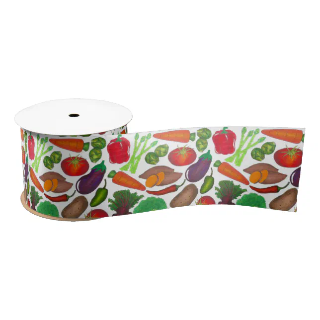Vegetable Garden Produce Greenmarket Veggies Satin Ribbon | Zazzle