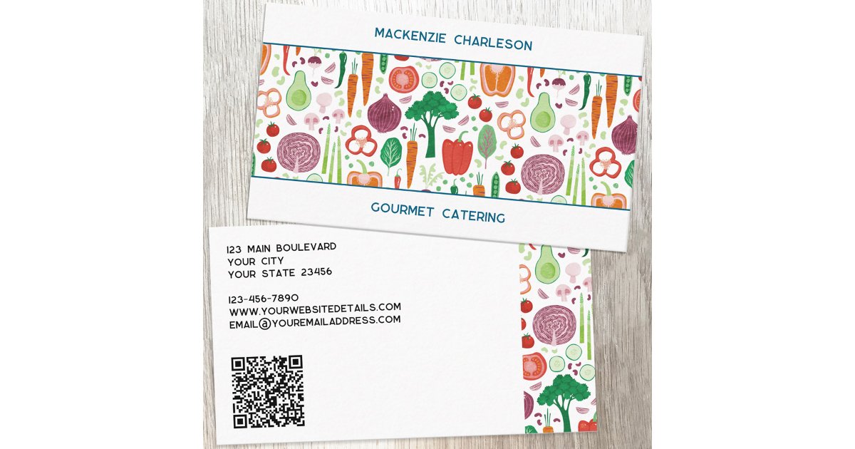 Vegetable Pattern Catering QR code Business Card | Zazzle
