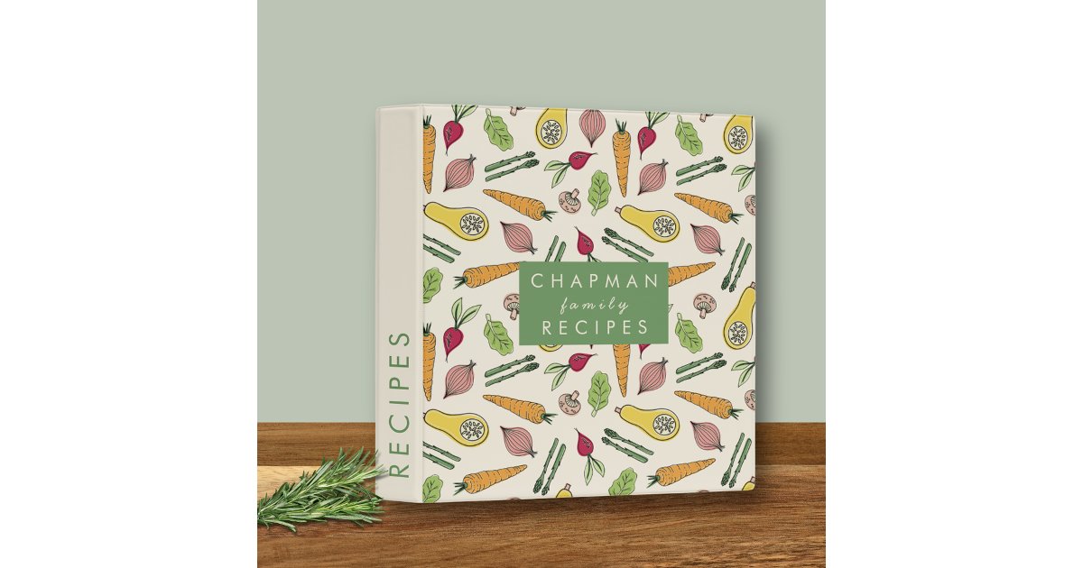 Vegetable pattern recipe 3 ring binder | Zazzle