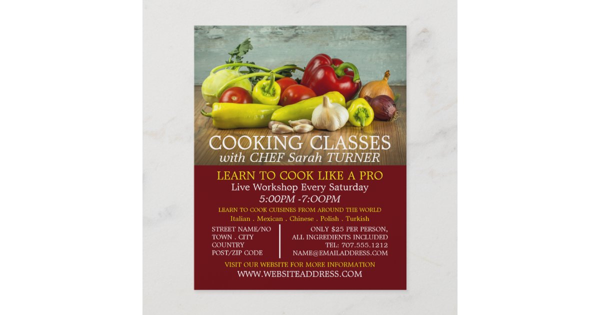 Vegetable Selection, Cooking Classes Advertising Flyer | Zazzle