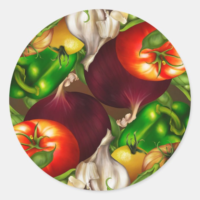 Vegetables and Herbs Organic Natural Veggies Food Classic Round Sticker ...