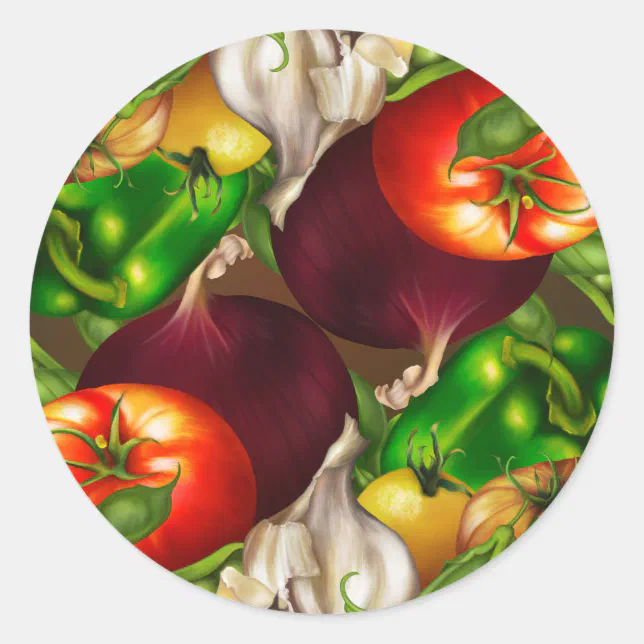 Vegetables and Herbs Organic Natural Veggies Food Classic Round Sticker ...