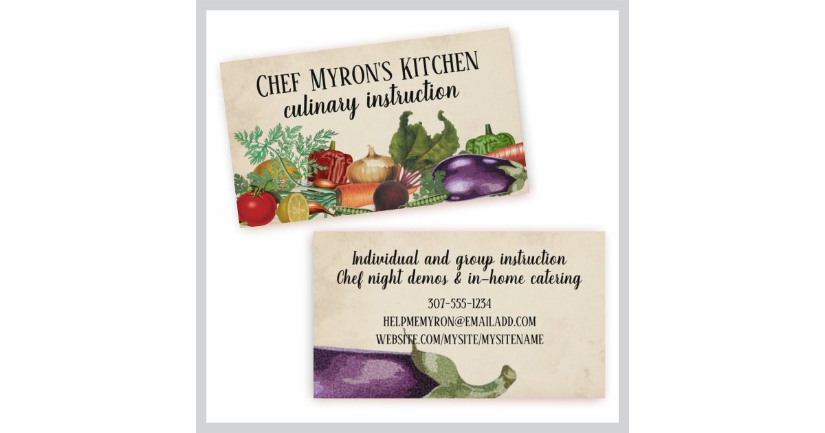 Vegetables cooking class nutrition chef catering business card | Zazzle