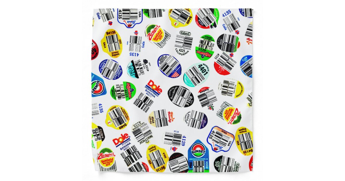 Vegetables Fruits Barcode Sticker Pattern Bandana | Zazzle