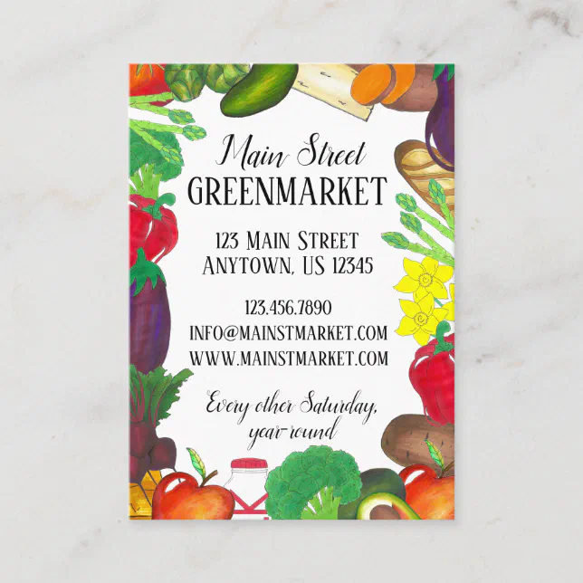Vegetables Grocery Shopping Greenmarket Chef Business Card | Zazzle
