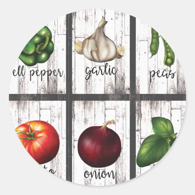 Vegetables & Herbs Rustic Modern Kitchen Food Art Classic Round Sticker ...