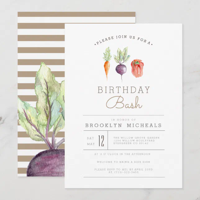 Veggie Patch | Watercolor Birthday Bash Invitation | Zazzle