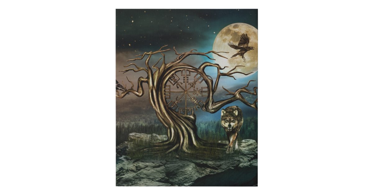 Vegvisir Tree Moon landscape Faux Canvas Print | Zazzle