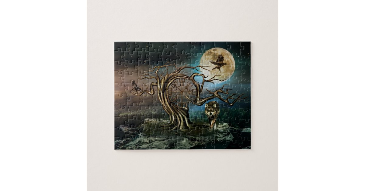 Vegvisir Tree Moon landscape Jigsaw Puzzle | Zazzle