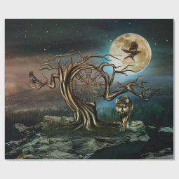 Vegvisir Tree Moon landscape Wrapping Paper | Zazzle