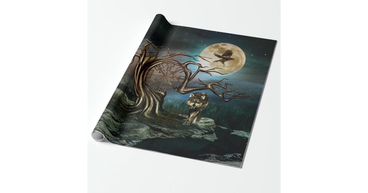 Vegvisir Tree Moon landscape Wrapping Paper | Zazzle