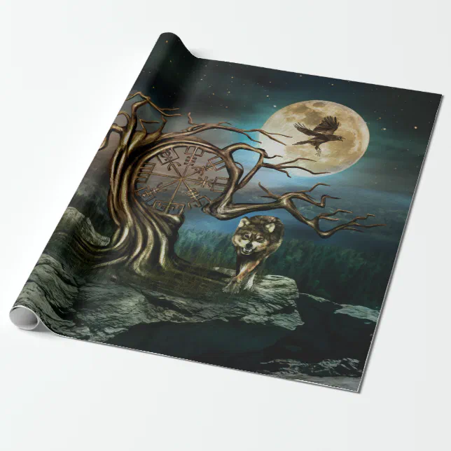 Vegvisir Tree Moon landscape Wrapping Paper | Zazzle
