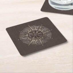 Vegvisir - Viking Compass - Brown Leather and gold Square Paper Coaster ...