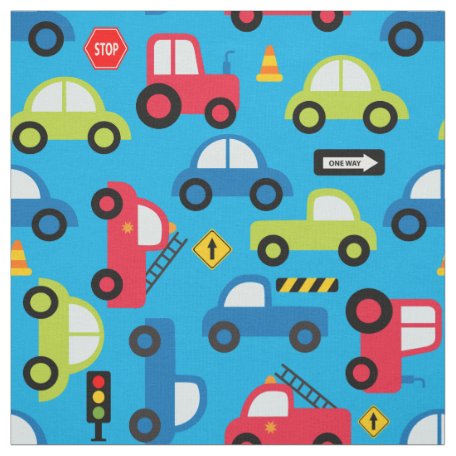 Colorful transport vehicle pattern fabric | Zazzle