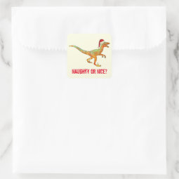 Velociraptor Dinosaur Festive Funny Raptor Slogan Square Sticker | Zazzle