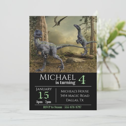 Velociraptor Raptor Birthday Party Invitation | Zazzle