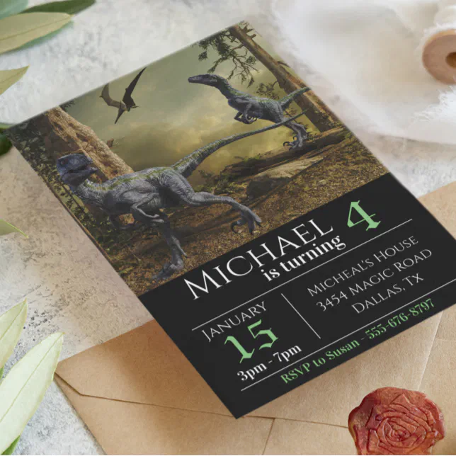Velociraptor Raptor Birthday Party Invitation | Zazzle