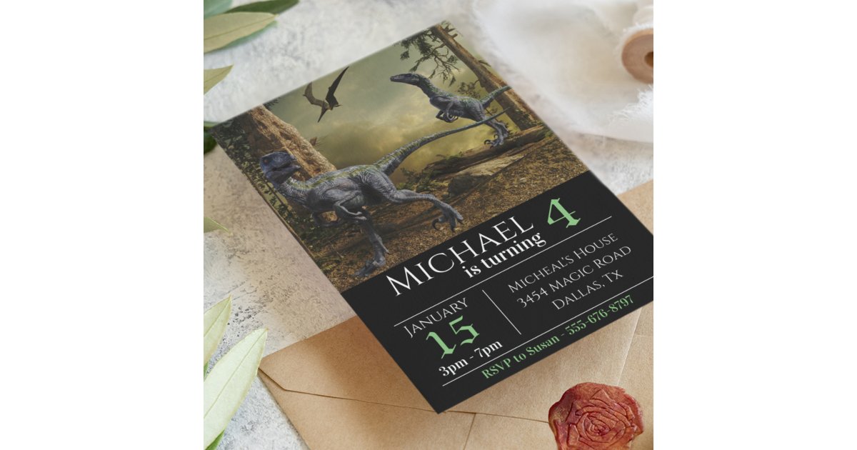Velociraptor Raptor Birthday Party Invitation | Zazzle
