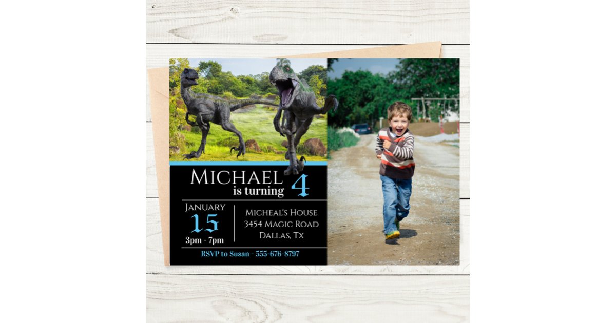 Velociraptor Raptor Photo Birthday Invitation | Zazzle