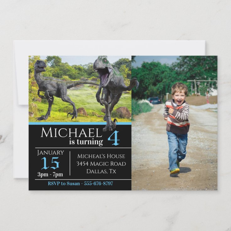 Velociraptor Raptor Photo Birthday Invitation | Zazzle