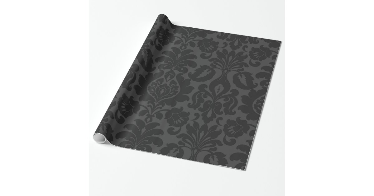 Velvet Black Damask Wrapping Paper | Zazzle