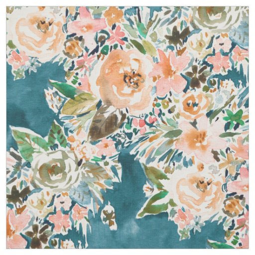 VELVET GARDEN Moody Teal Floral Fabric | Zazzle